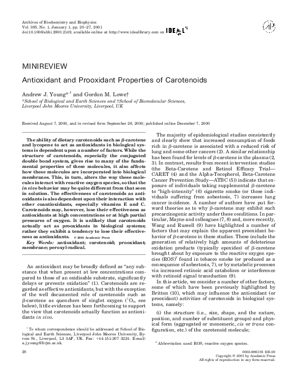 (PDF) Antioxidant and Prooxidant Properties of Carotenoids