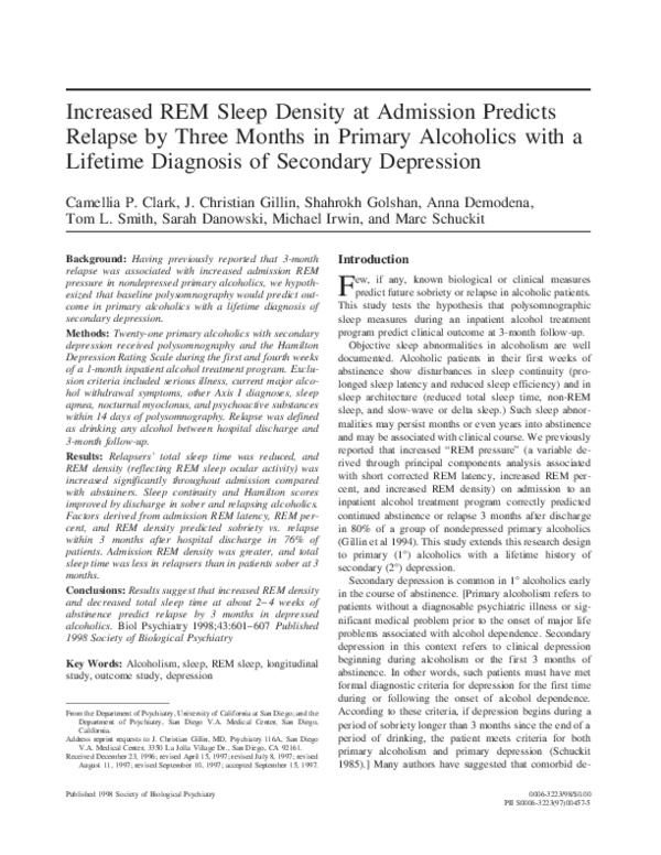 (PDF) Increased REM Sleep Density at Admission Predicts Relapse by ...