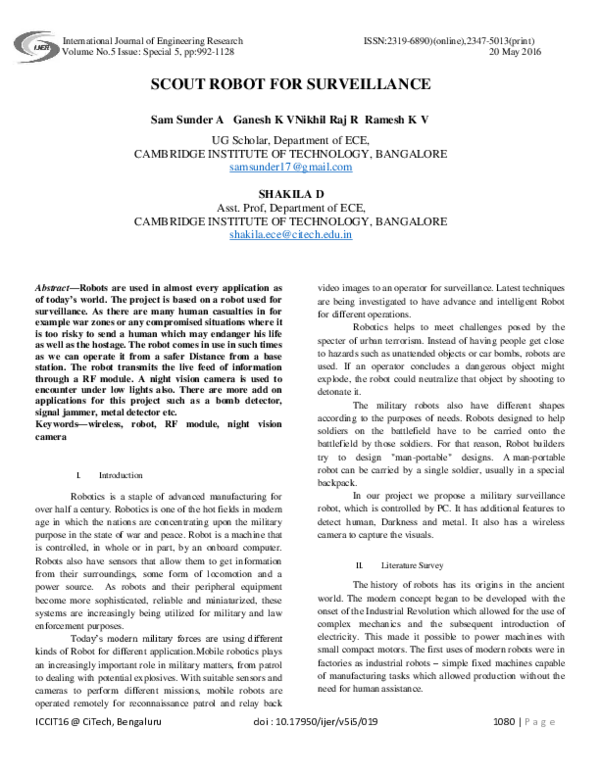 (PDF) SCOUT ROBOT FOR SURVEILLANCE