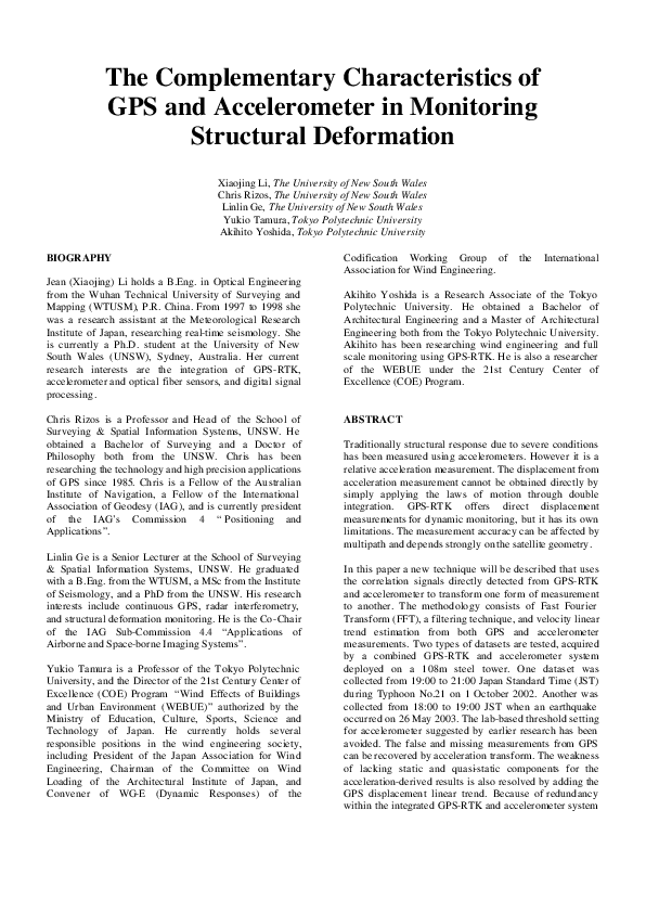 (PDF) The Complementary Characteristics of GPS and Accelerometer in ...