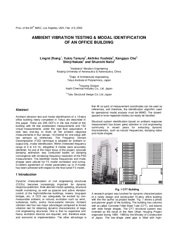 Pdf Ambient Vibration Testing And Modal Identification Of An Office Building