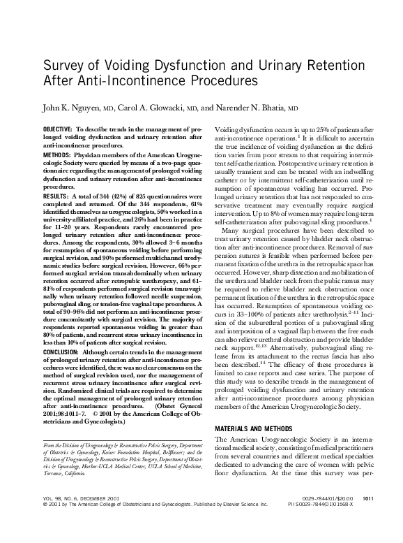 (PDF) Survey of voiding dysfunction and urinary retention after anti ...