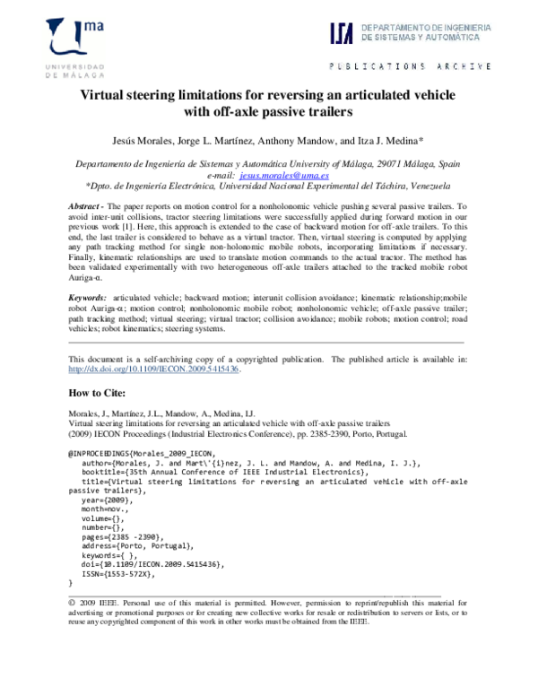 (PDF) Virtual steering limitations for reversing an articulated vehicle ...