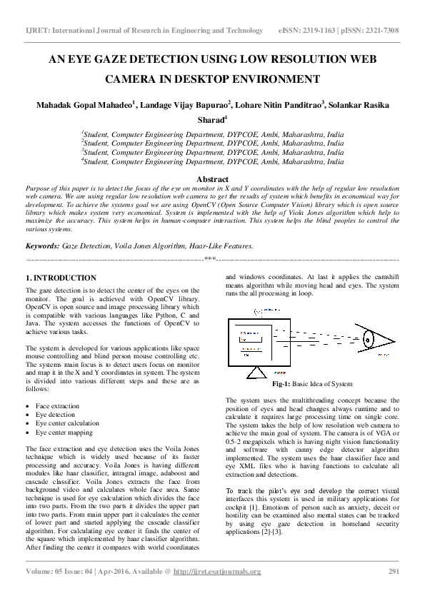 Pdf An Eye Gaze Detection Using Low Resolution Web Camera In Desktop