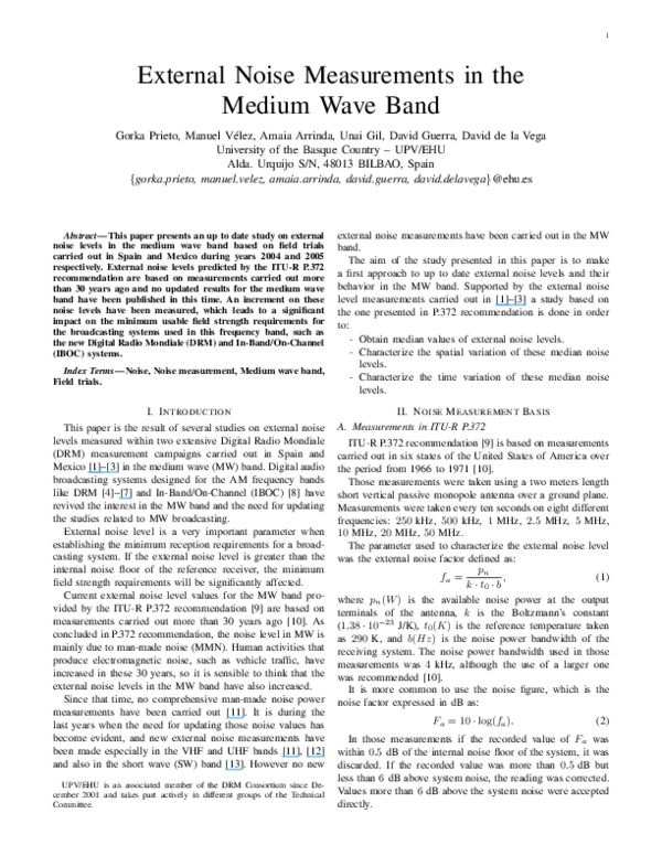 (PDF) External Noise Measurements in the Medium Wave Band