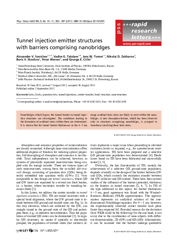 (PDF) Tunnel injection emitter structures with barriers comprising ...