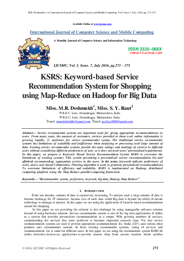(PDF) KSRS: Keyword-based Service Recommendation System for Shopping ...