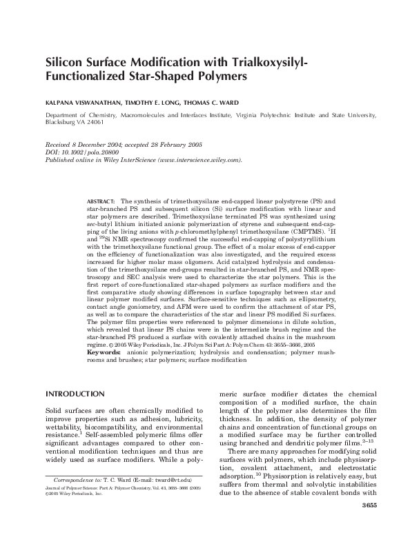 (PDF) Silicon surface modification with trialkoxysilyl-functionalized ...