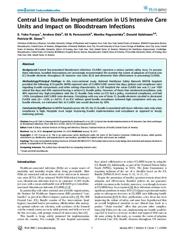 (PDF) Central Line Bundle Implementation in US Intensive Care Units and ...