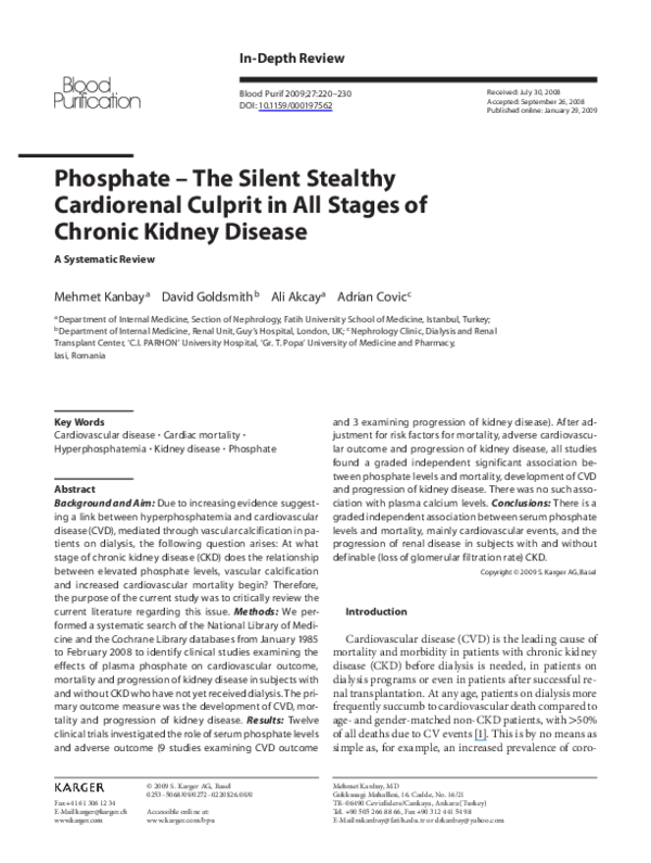 (PDF) Phosphate – The Silent Stealthy Cardiorenal Culprit in All Stages ...