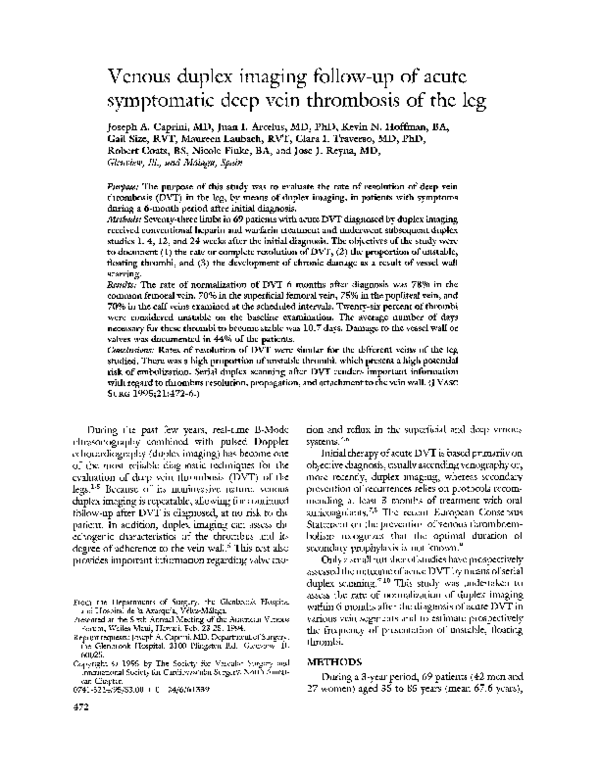 (PDF) Venous duplex imaging follow-up of acute symptomatic deep vein ...