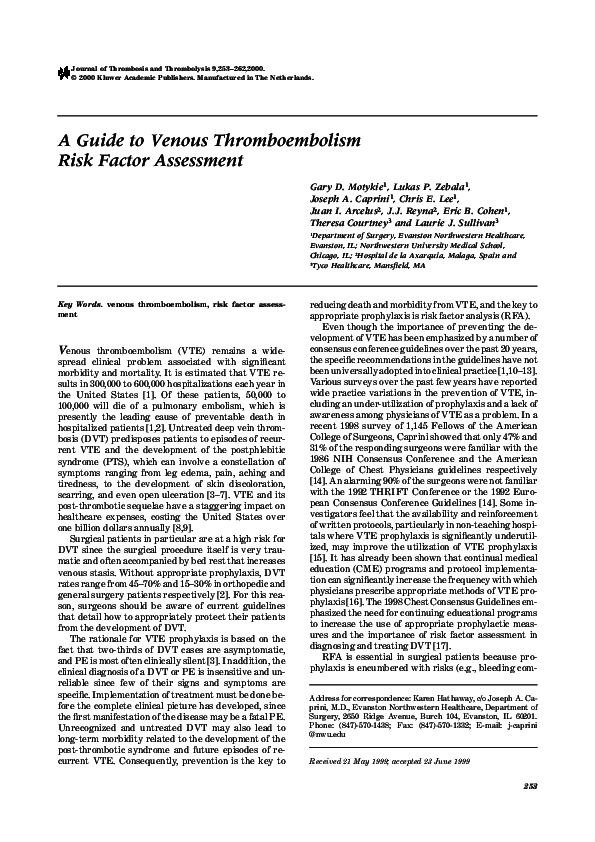 (PDF) A Guide to Venous Thromboembolism Risk Factor Assessment