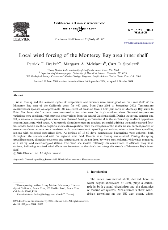 (PDF) Local wind forcing of the Monterey Bay area inner shelf