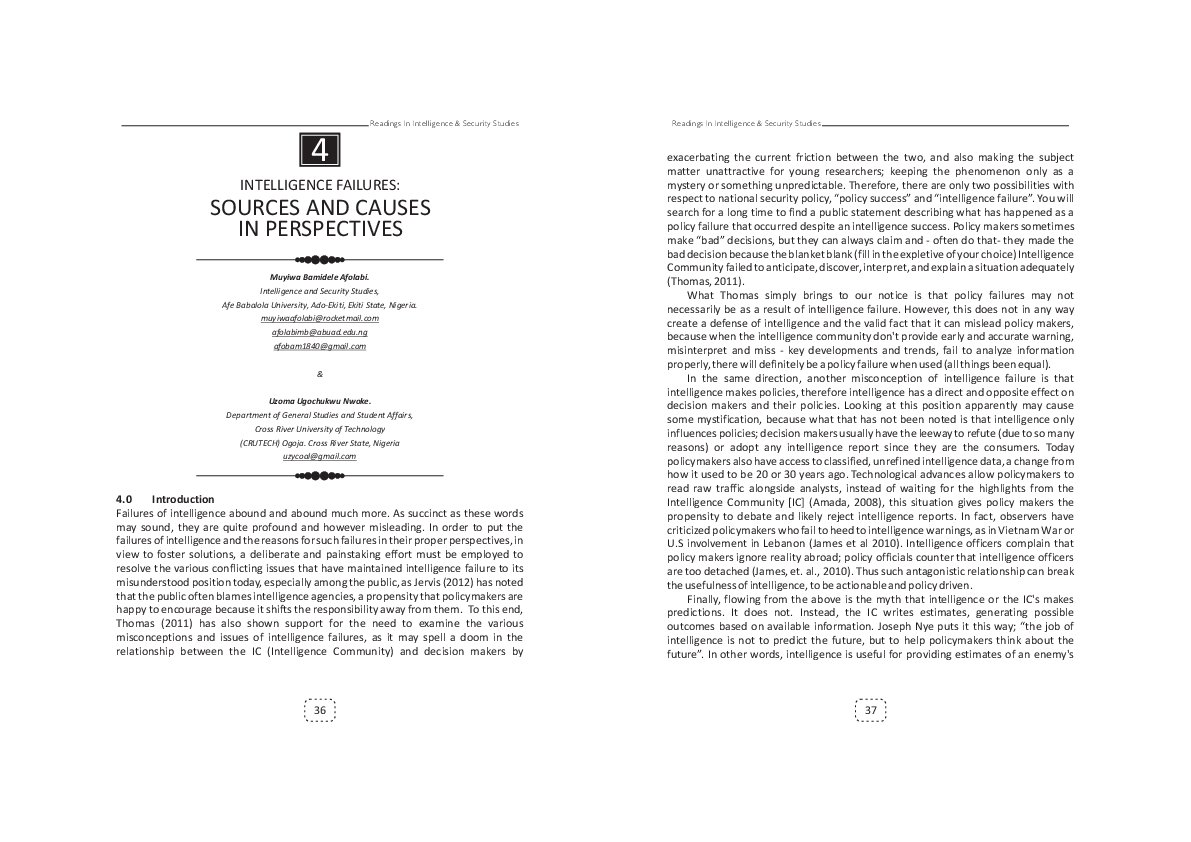 Intelligence Failures: Sources and Failures