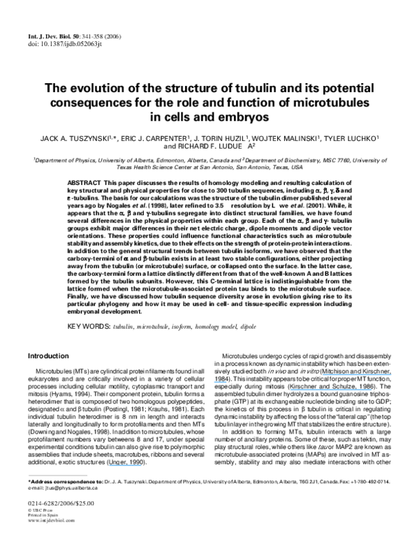 (PDF) The evolution of the structure of tubulin and its potential ...