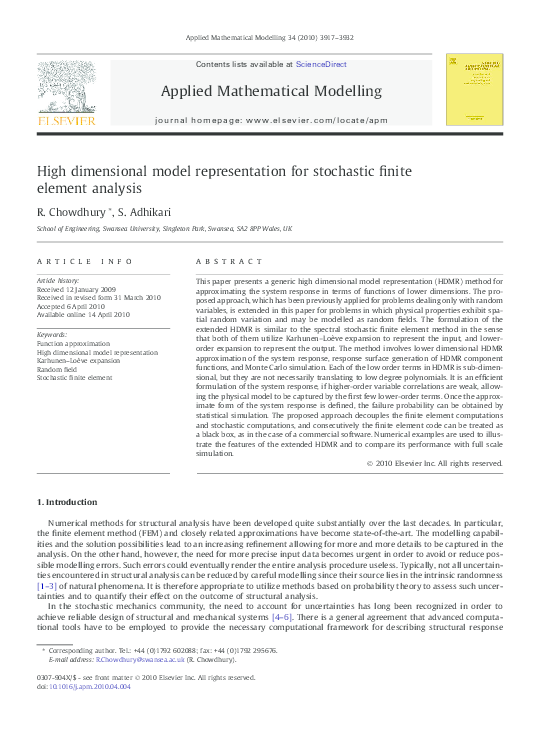Pdf High Dimensional Model Representation For Stochastic Finite