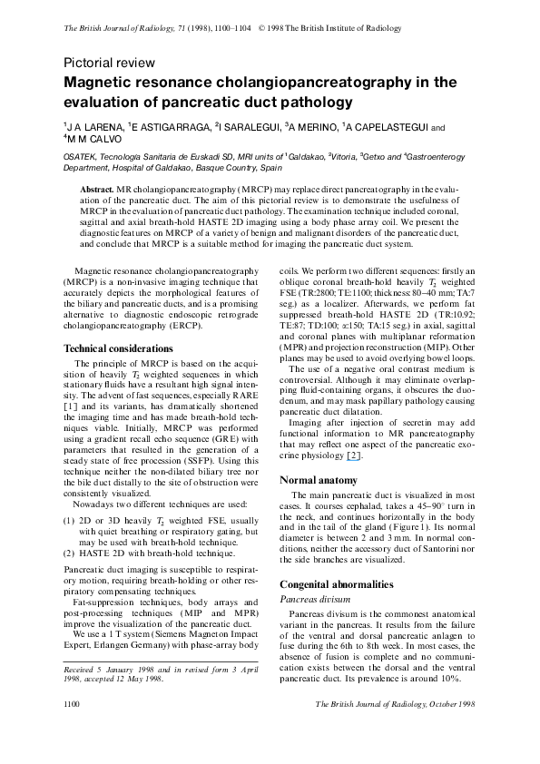 (PDF) Magnetic Resonance Cholangiopancreatography (MRCP) in the Assessment of Pancreatic Duct ...