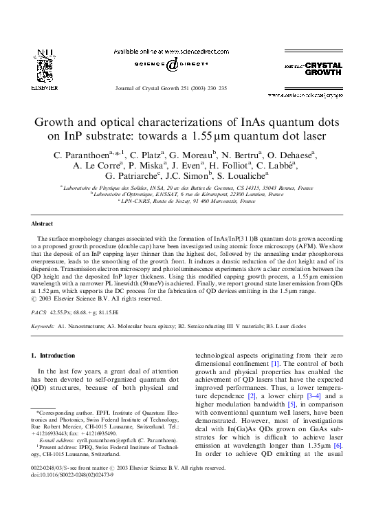 (PDF) Growth and optical characterizations of InAs quantum dots on InP ...