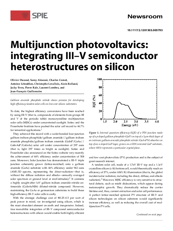 (PDF) Multijunction photovoltavics: integrating III–V semiconductor heterostructures on silicon
