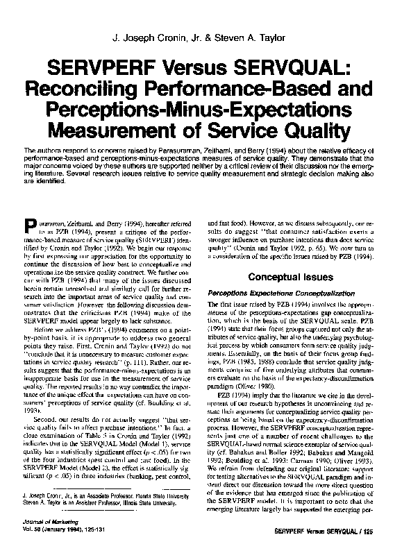 (PDF) SERVPERF vs SERVQUAL