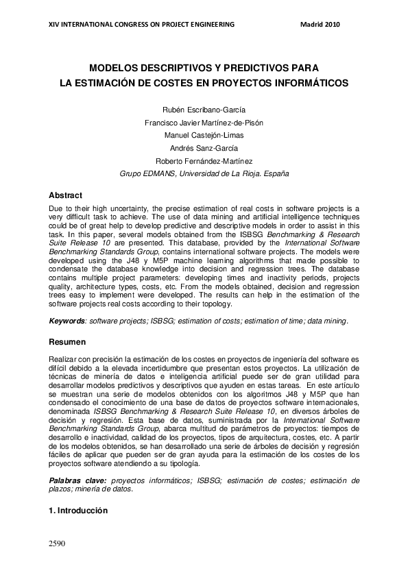 (PDF) Modelos descriptivos y predictivos para la estimación de costes ...