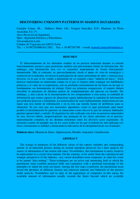 (PDF) Discovering Unknown Patterns in Massive Databases | Manuel Limas - Academia.edu