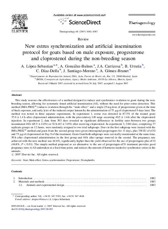 Pdf New Estrus Synchronization And Artificial Insemination Protocol For Goats Based On Male