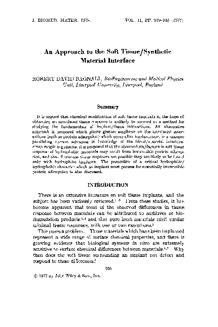 (PDF) An approach to the soft tissue/synthetic material interface