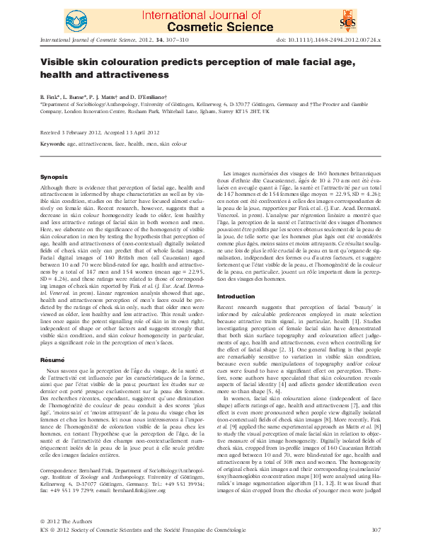 (PDF) Visible skin colouration predicts perception of male facial age ...