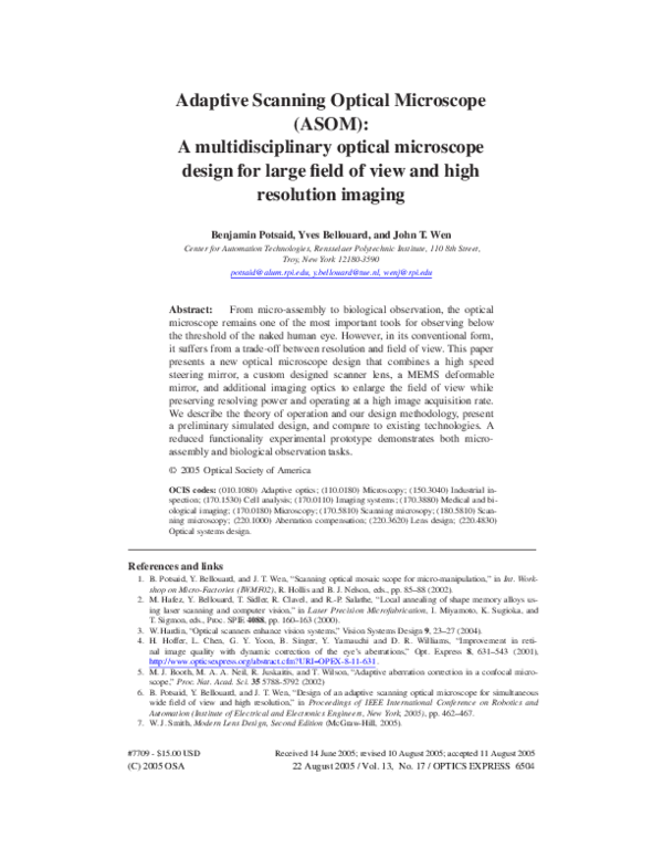 (PDF) Adaptive Scanning Optical Microscope (ASOM): A multidisciplinary ...