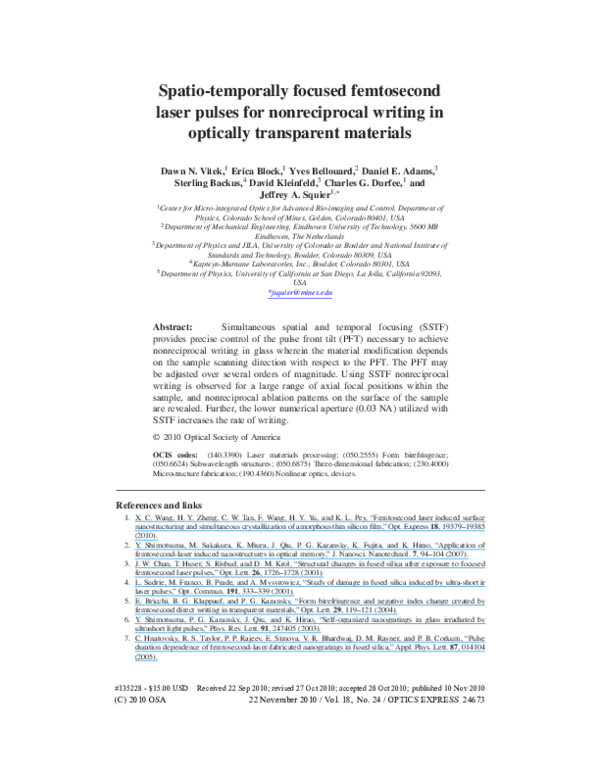 (PDF) Spatio-temporally focused femtosecond laser pulses for nonreciprocal writing in optically ...