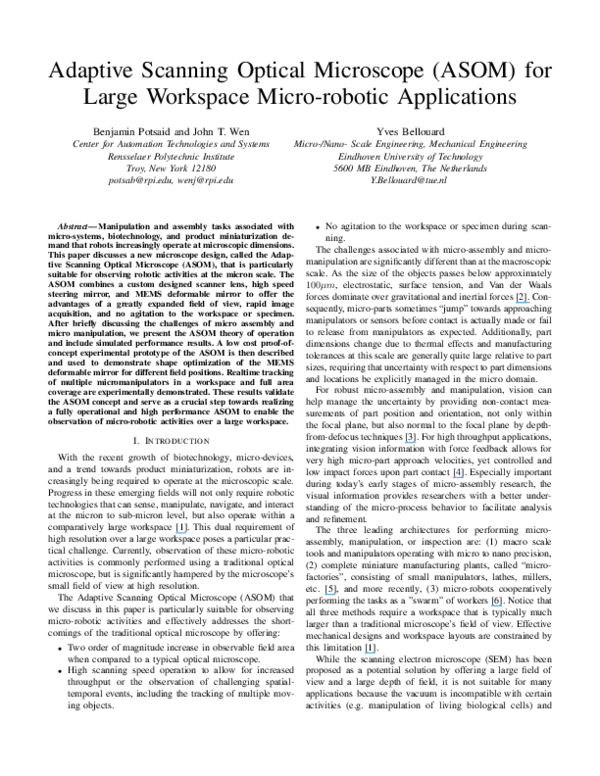 (PDF) Adaptive scanning optical microscope (ASOM) for large workspace micro-robotic applications