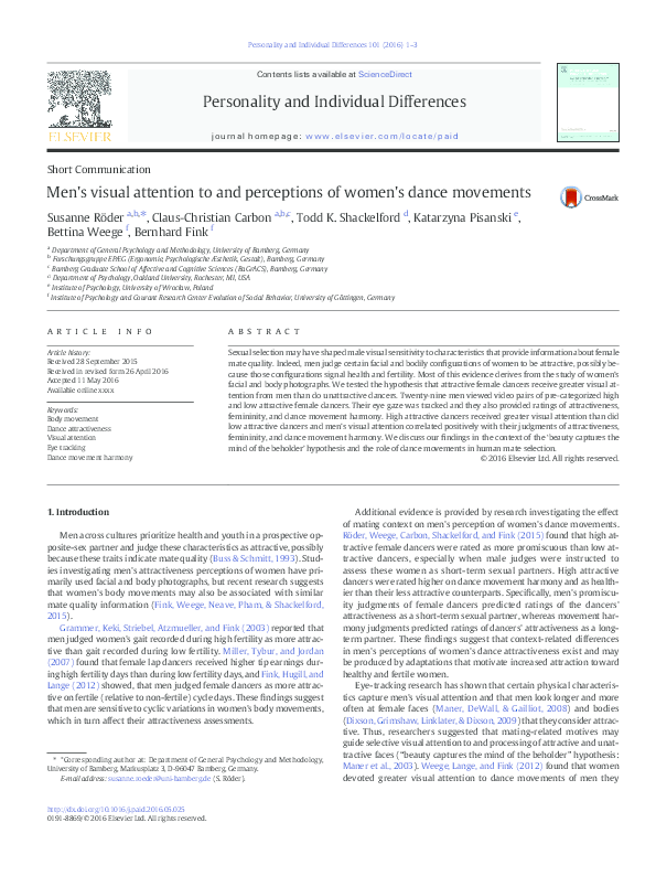(PDF) Men's visual attention to and perceptions of women's dance ...