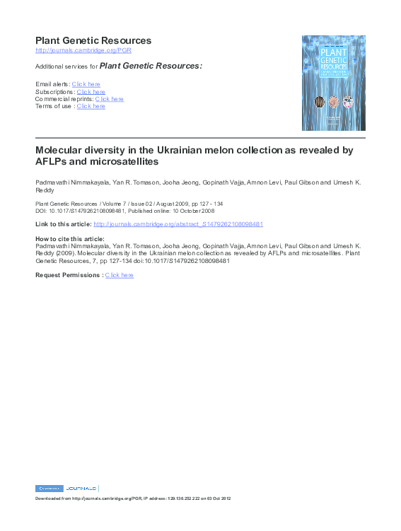 (PDF) Molecular diversity in the Ukrainian melon collection as revealed ...