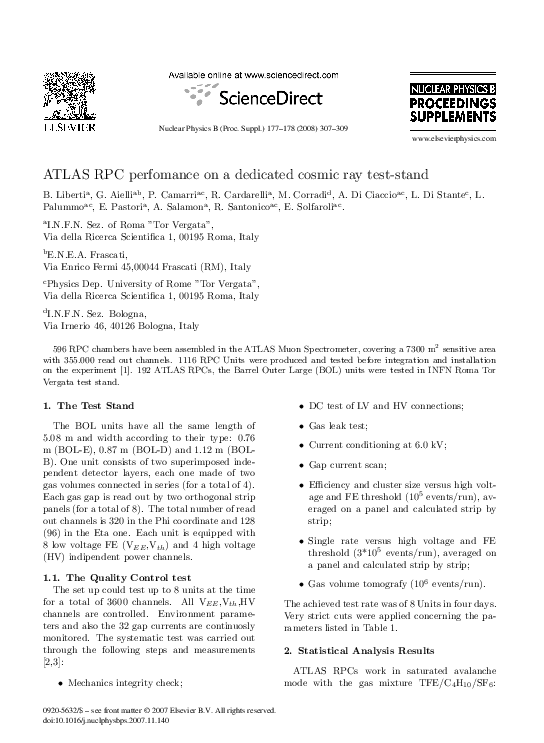 (PDF) ATLAS RPC perfomance on a dedicated cosmic ray test-stand