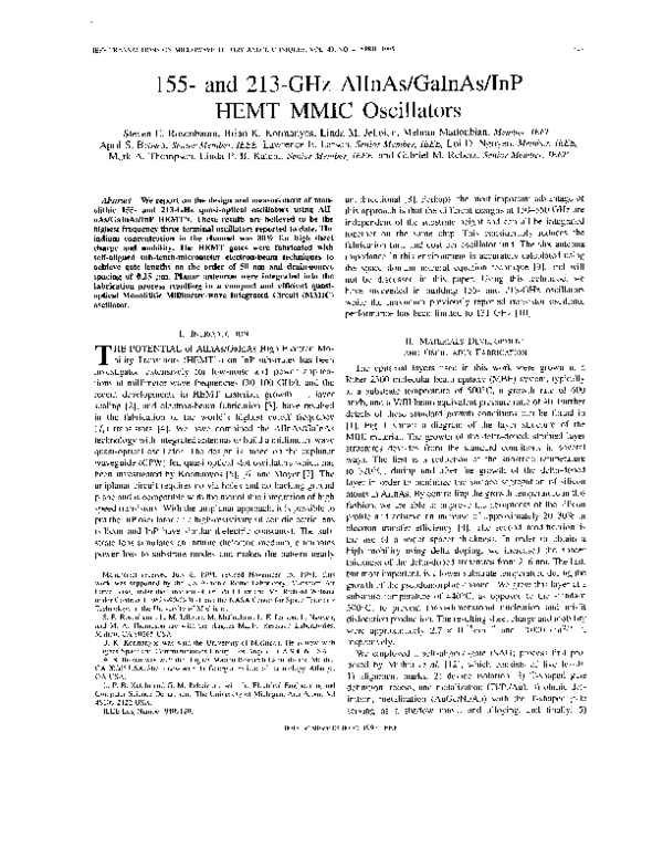 (PDF) 155- and 213GHz AlInAs/GaInAs/InP HEMT MMIC oscillators
