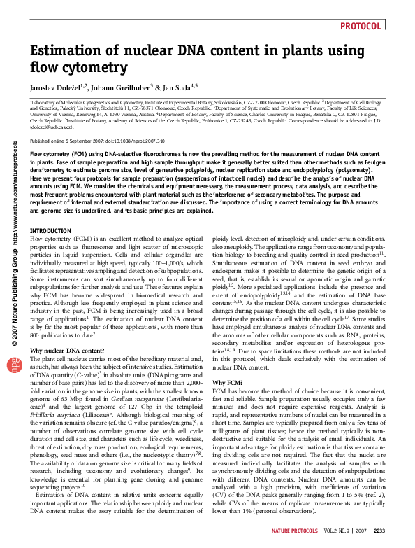 (PDF) Estimation of nuclear DNA content in plants using flow cytometry