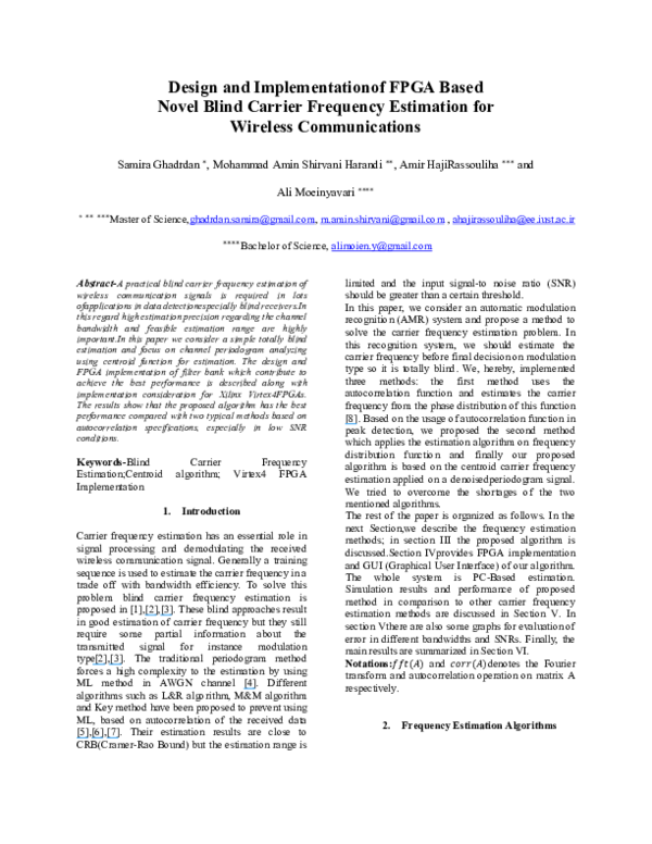 (PDF) Design and implementationof FPGA based novel blind carrier frequency estimation for ...