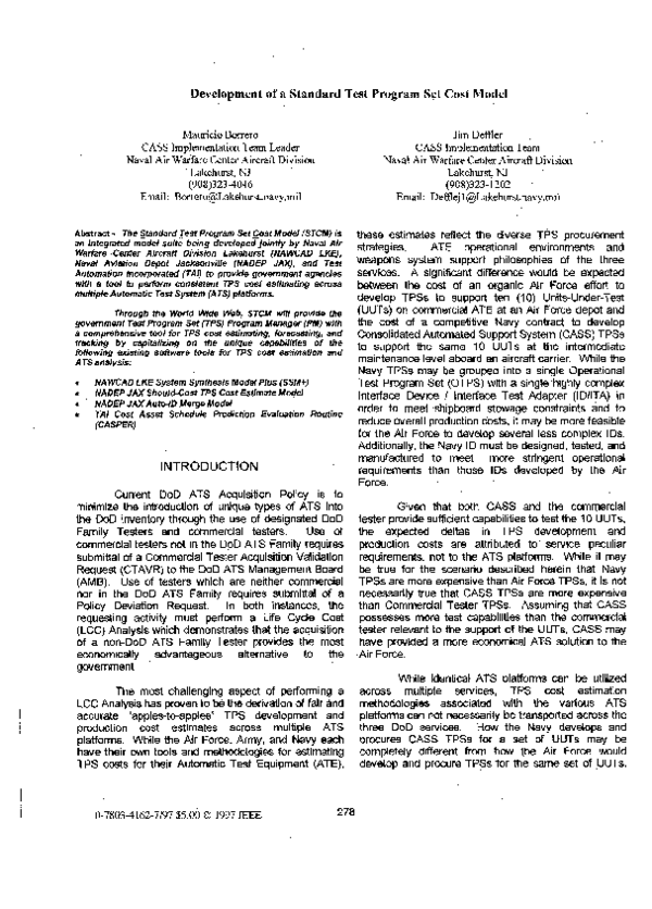 (PDF) Development of a Standard Test Program Set Cost Model