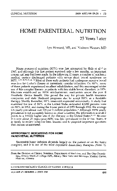(PDF) HOME PARENTERAL NUTRITION