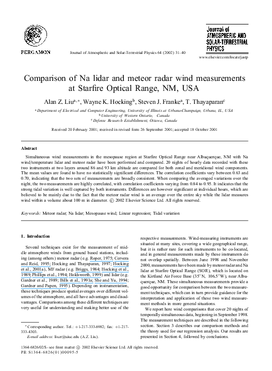 (PDF) Comparison of Na lidar and meteor radar wind measurements at ...