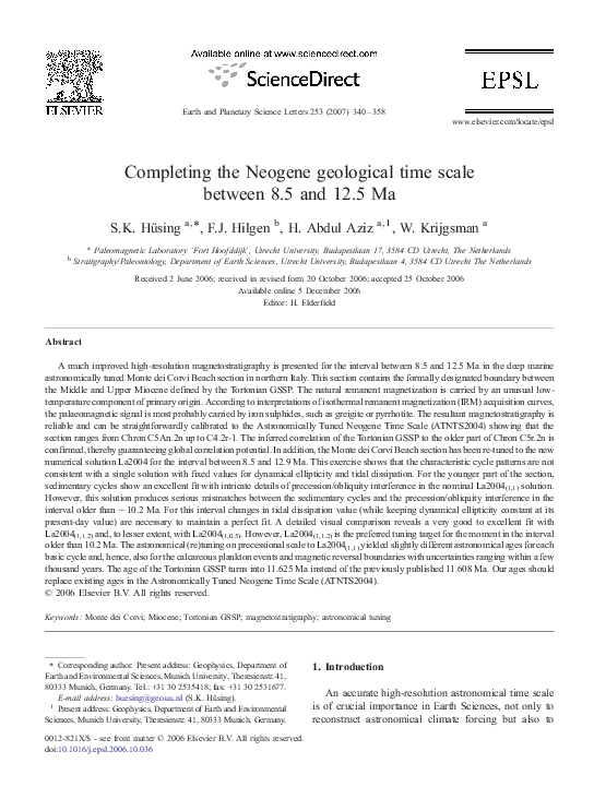 (PDF) Completing the Neogene geological time scale between 8.5 and 12.5 Ma