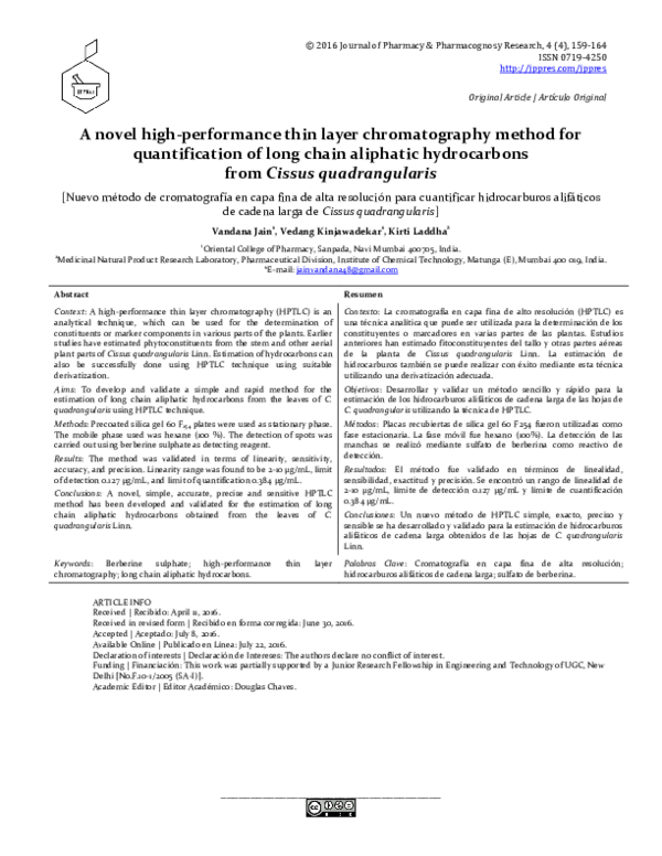 (PDF) A novel high-performance thin layer chromatography method for quantification of long chain ...
