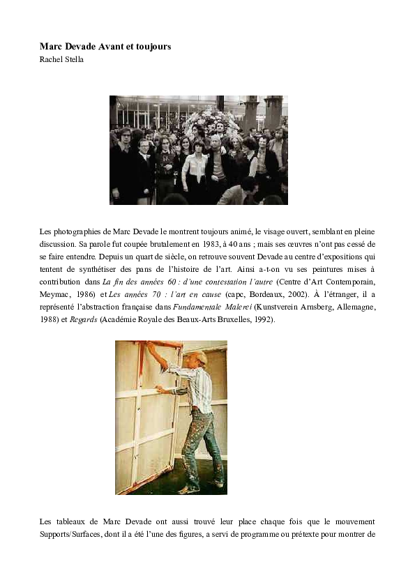 Marc Devade Avant et toujours