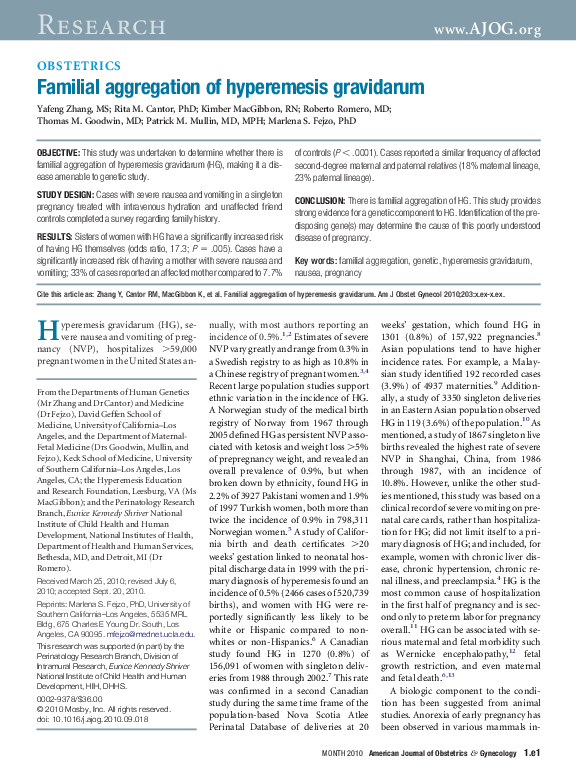 (PDF) Familial aggregation of hyperemesis gravidarum