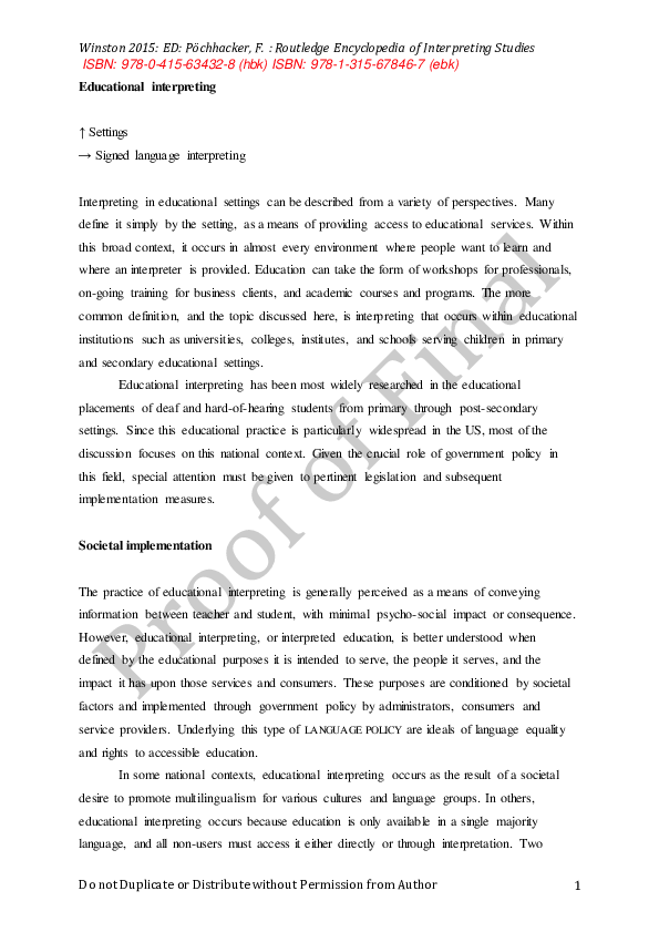 (PDF) Educational interpreting ↑ Settings → Signed language interpreting (2015)