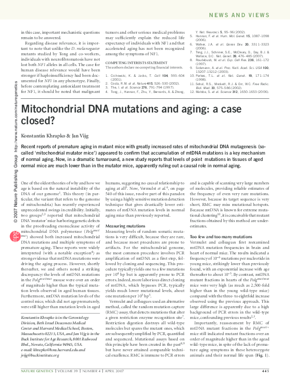 (PDF) Mitochondrial DNA mutations and aging: a case closed?