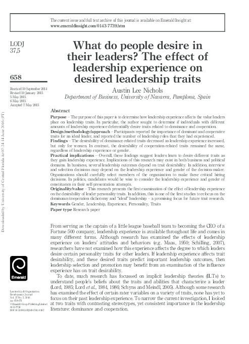 (PDF) What Do People Desire in Their Leaders? The Effect of Leadership ...