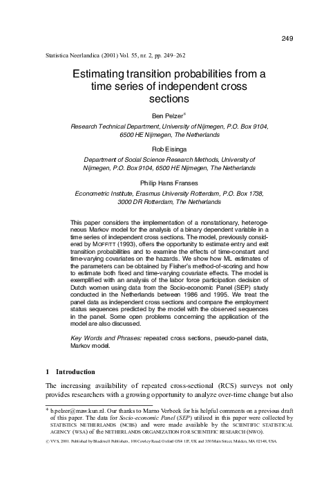 (PDF) Estimating Transition Probabilities from a Time Series of Independent Cross Sections