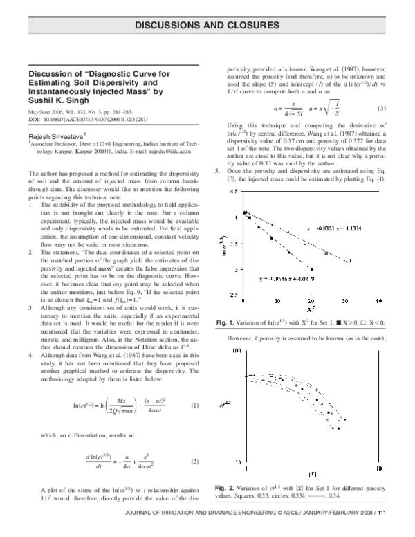 (PDF) Closure to “Diagnostic Curve for Estimating Soil Dispersivity and ...